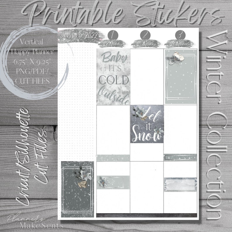 WINTER SEASON Printable Planner Stickers/vertical Happy Planner ...