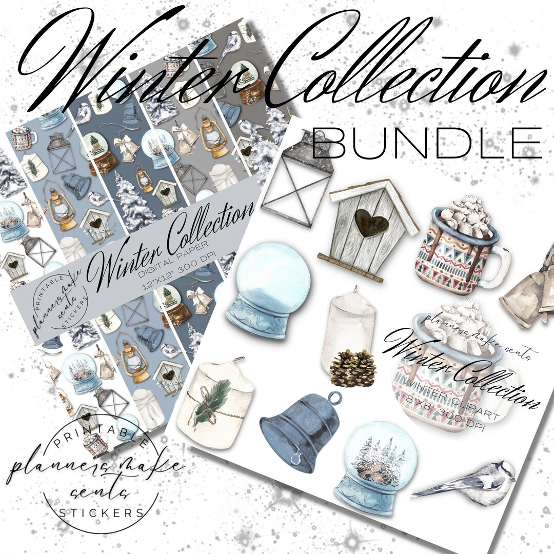 WINTER WONDERLAND Digital Paper and Clipart/12x12 Seamless Pattern ...