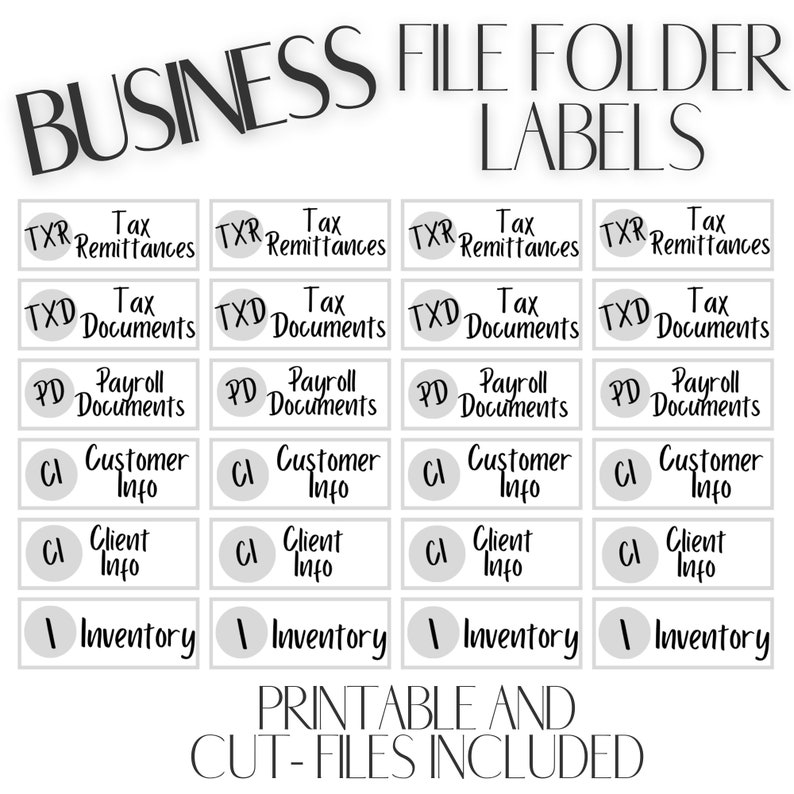 PRINTABLE FOLDER LABELS for Business Paperwork/cut Files for Silhouette ...
