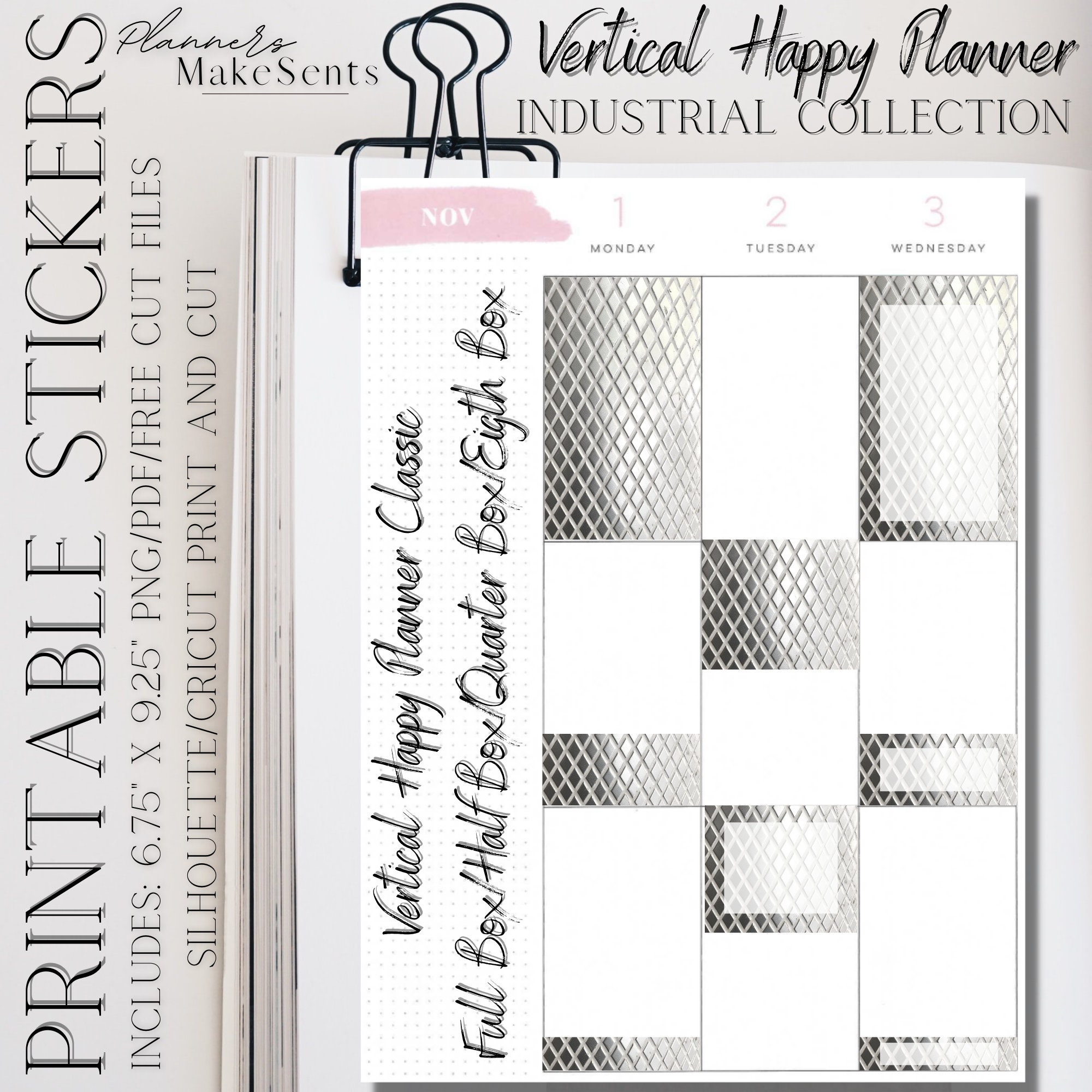 METALLIC BOX PRINTABLE Planner Stickers/vertical Happy Planner Classic ...