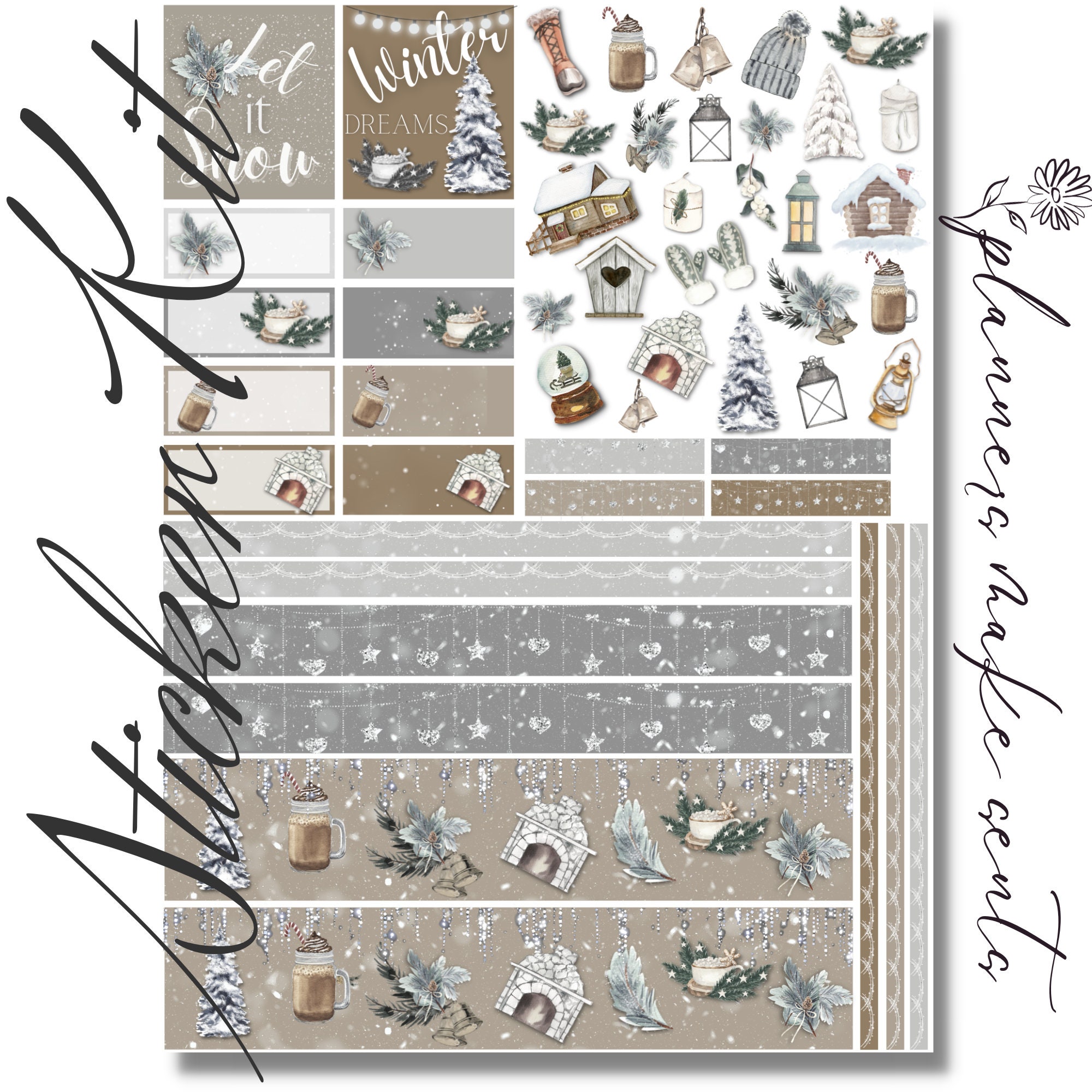 COZY WINTER SCENERY Printable Planner Stickers/vertical Happy Planner ...