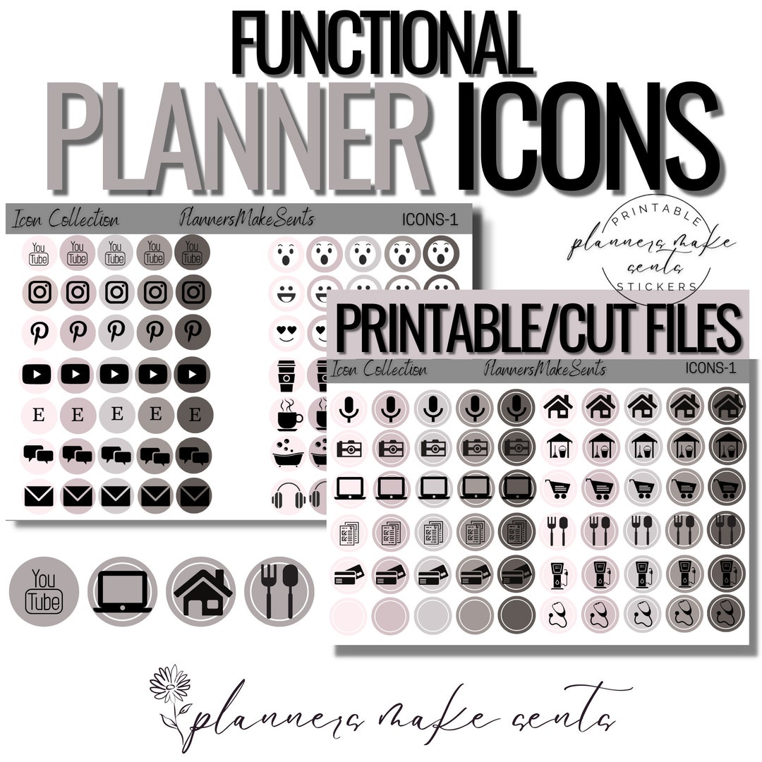 FUNCTIONAL ICON PLANNER Stickers/printable Planner Icons/social Media ...
