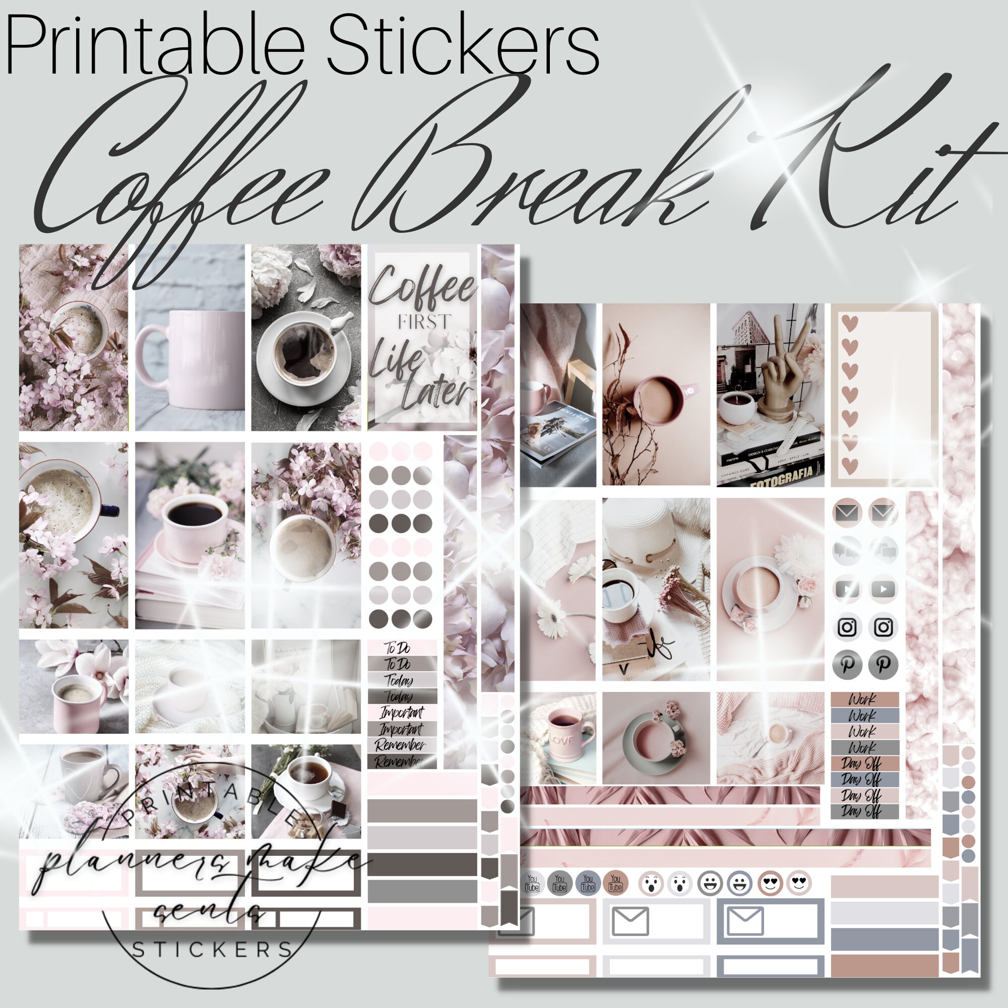 COFFEE LOVERS Printable Planner Stickers/happy Planner/pink Coffee ...
