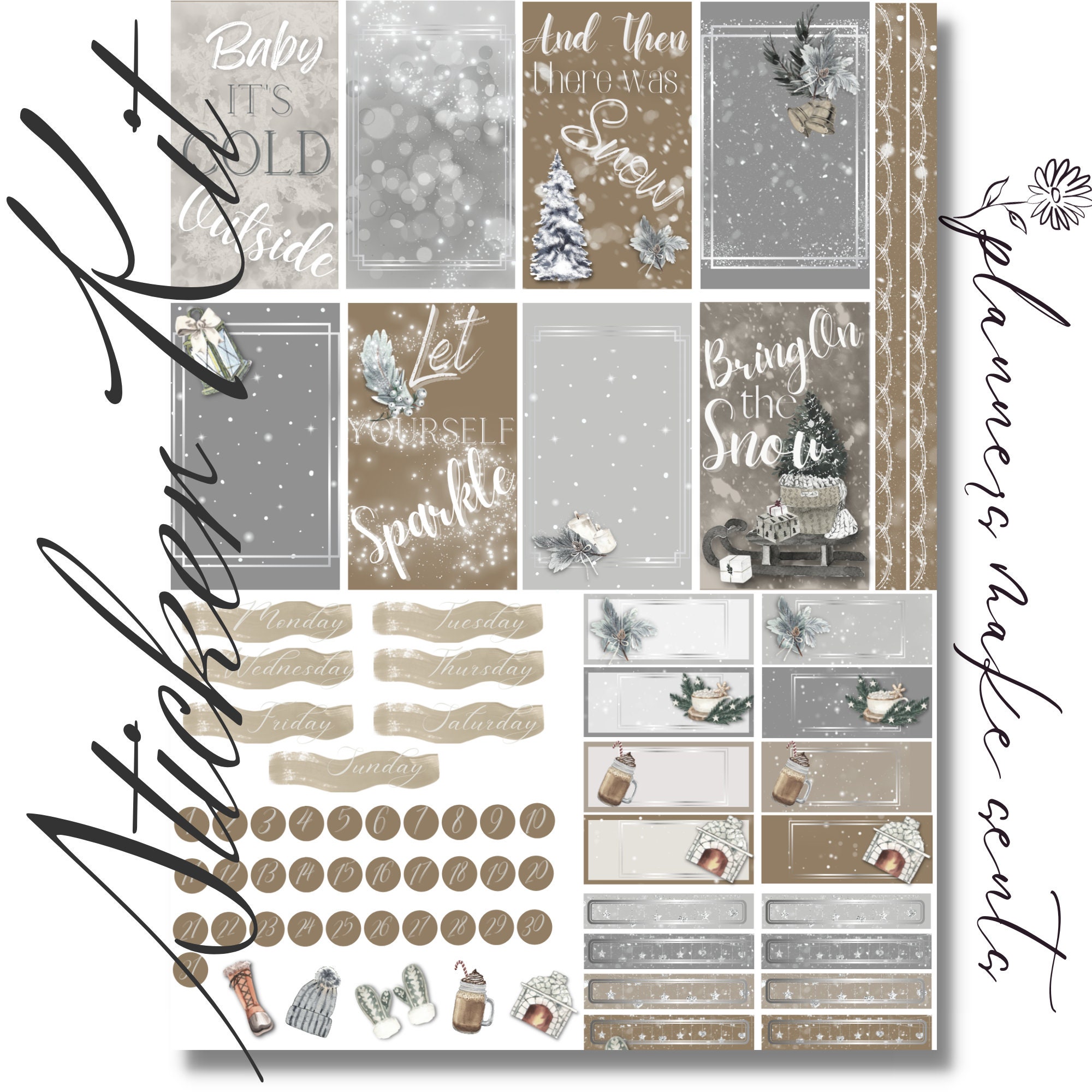 COZY WINTER SCENERY Printable Planner Stickers/vertical Happy Planner ...