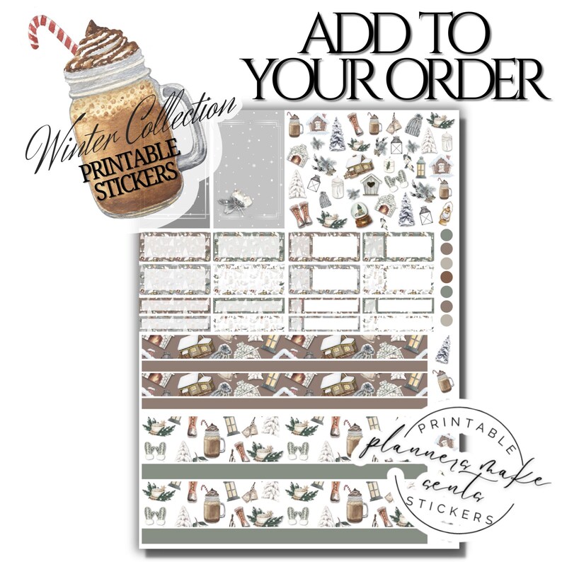 DREAMING OF WINTER Printable Planner Stickers/white Outline/vertical ...