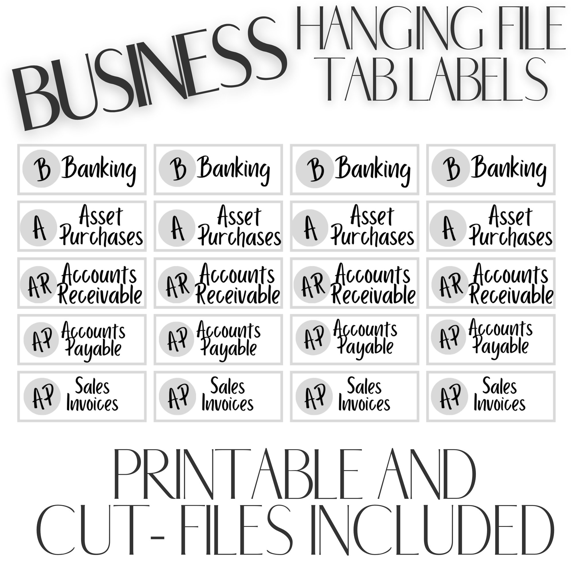 PRINTABLE FILE LABELS for Business Paperwork/cut Files for Silhouette ...