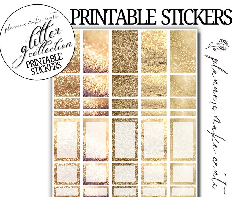 GOLD SPARKLE GLITTER Headers/printable Planner Stickers/gold Sparkle ...
