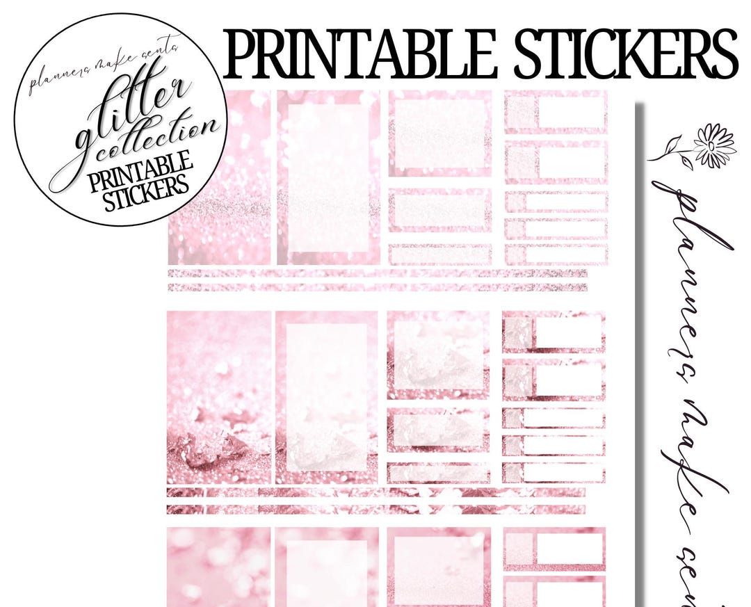 PRETTY PINK GLITTER Headers/printable Planner Stickers/pink Sparkle ...