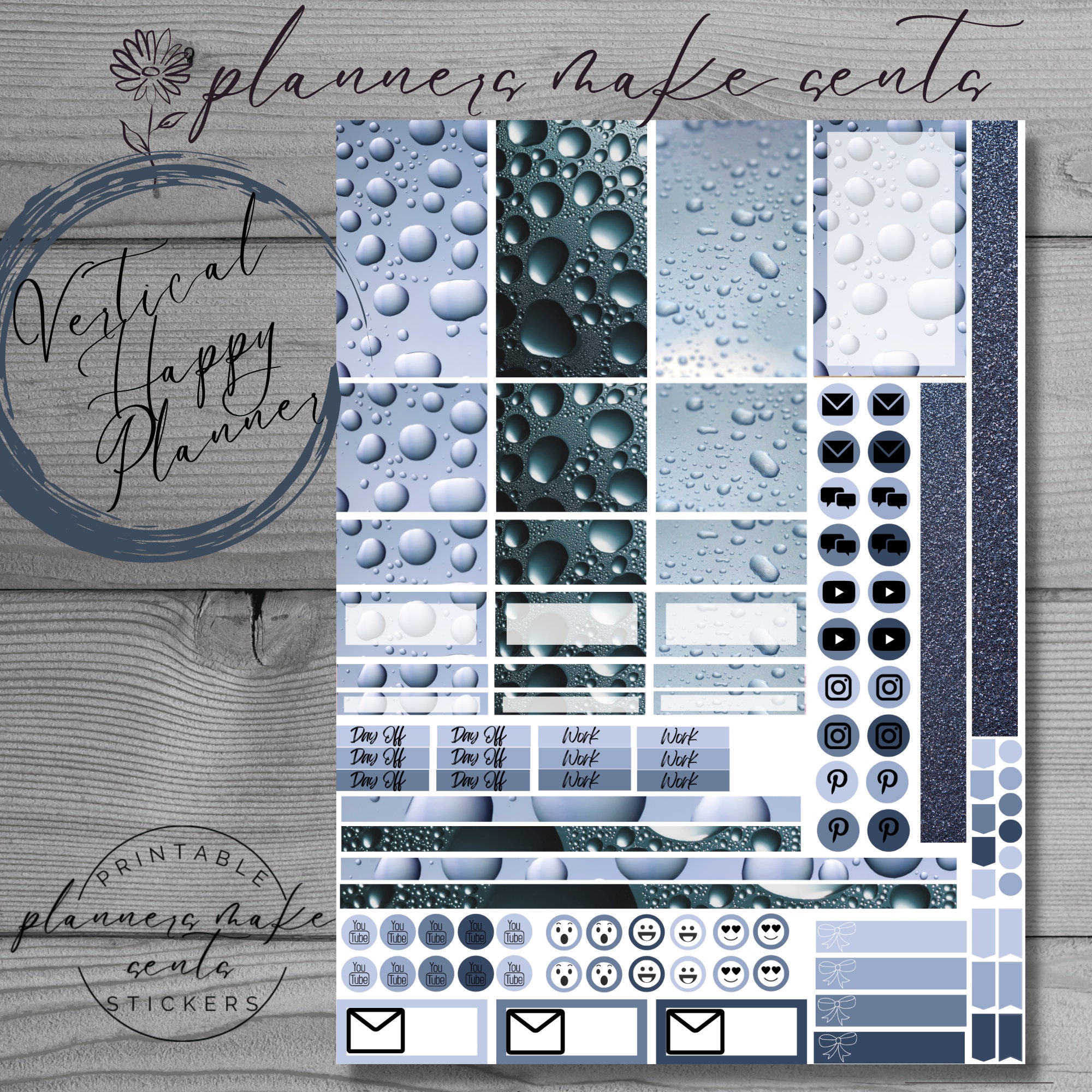 BLUE WATER DROPLET Printable Planner Stickers/happy Planner/spring ...