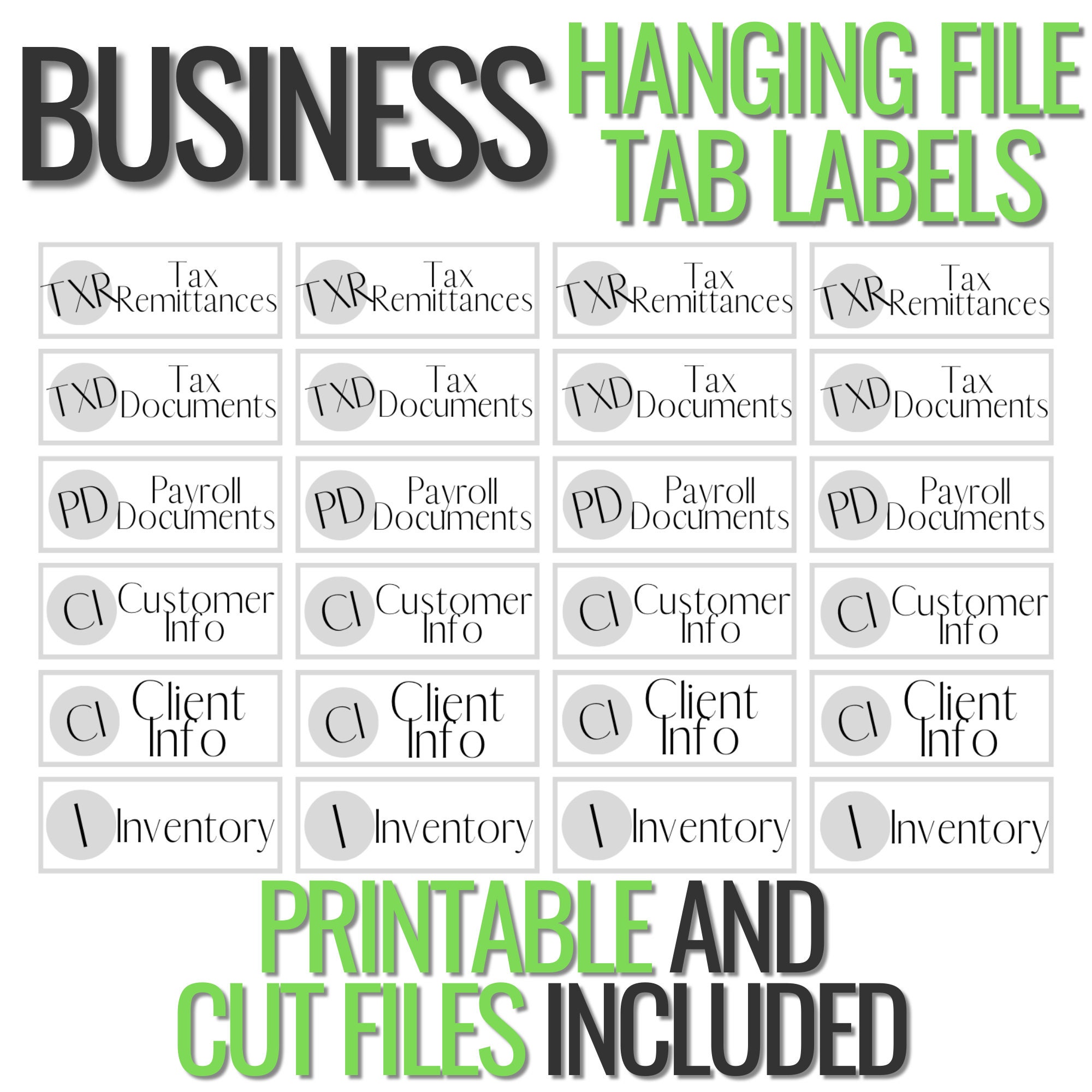 PRINTABLE FILE LABELS for Business Paperwork/cut Files for Silhouette ...