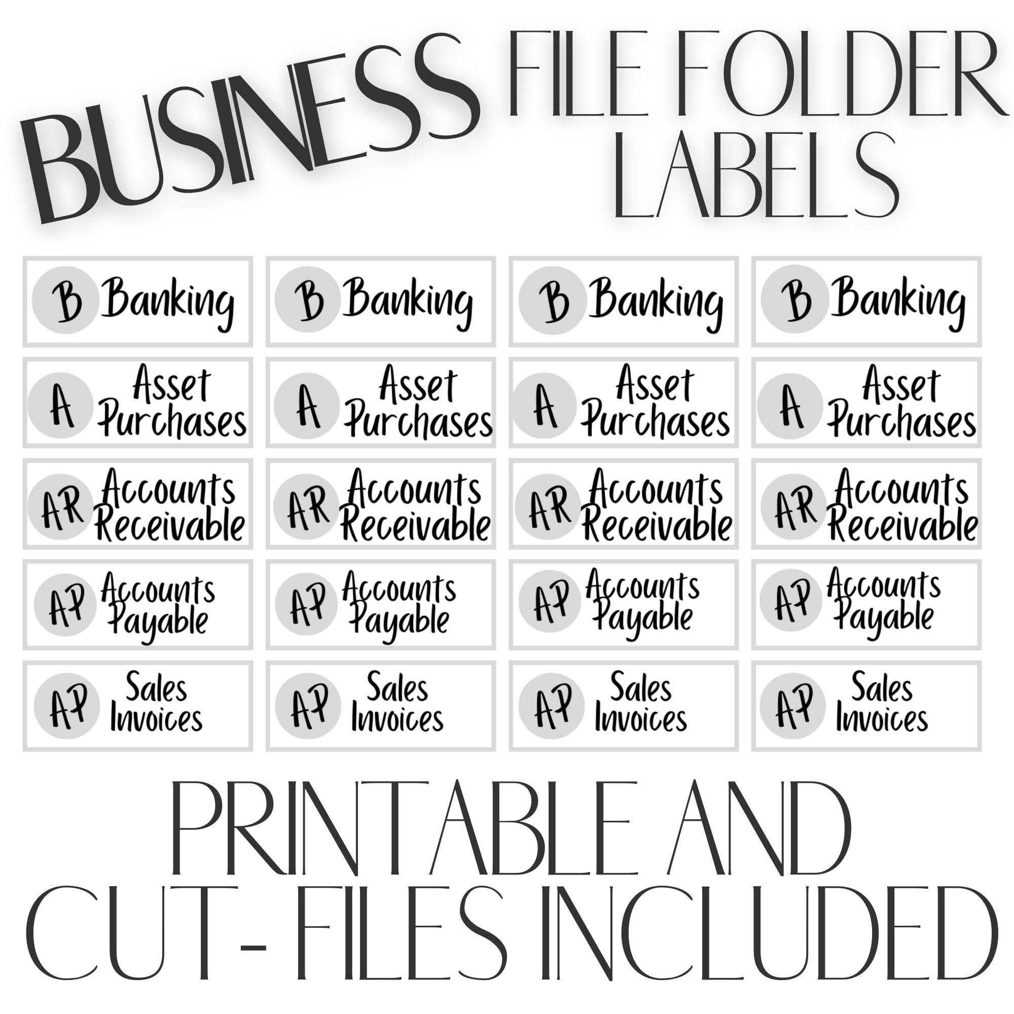 PRINTABLE FOLDER LABELS for Business Paperwork/cut Files for Silhouette ...
