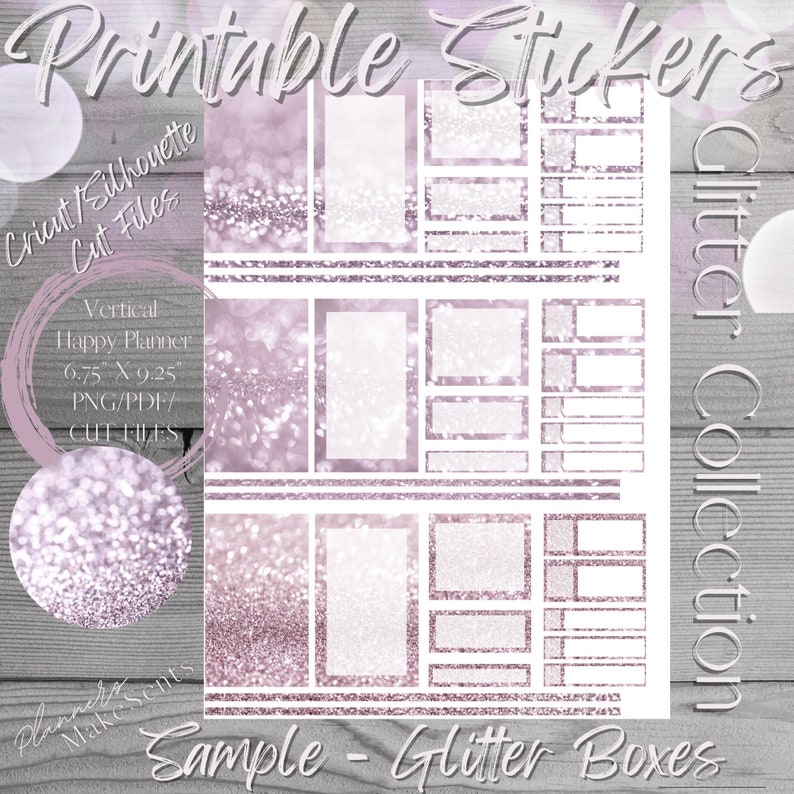 PRETTY PURPLE GLITTER Headers/printable Planner Stickers/purple Sparkle ...
