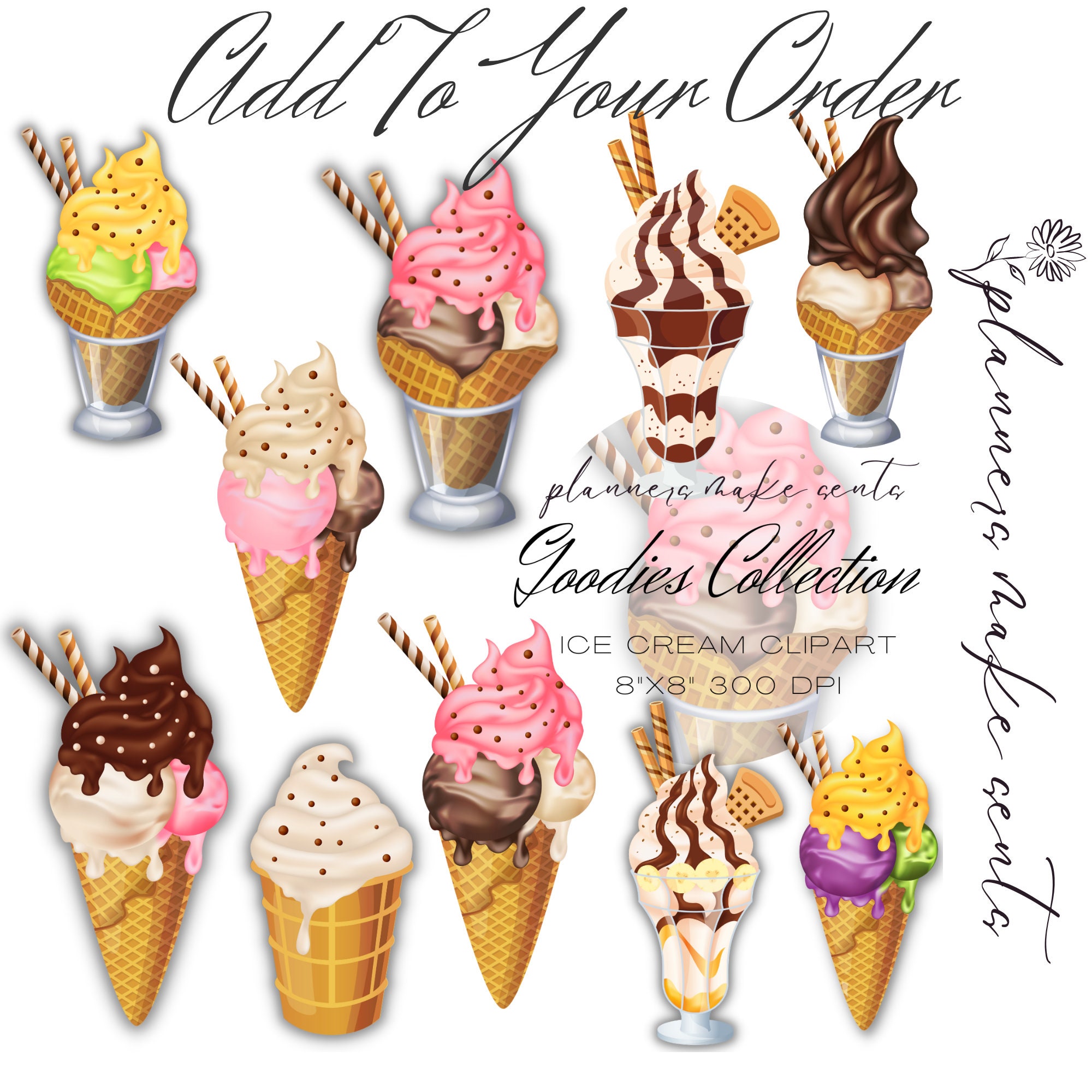 ICE CREAM CONE Printable Planner Stickers/sweet Treats Stickers ...