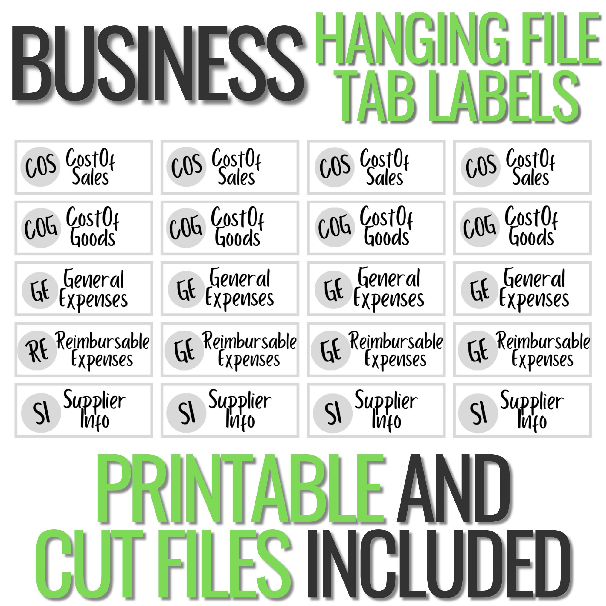 PRINTABLE FILE LABELS for Business Paperwork/cut Files for Silhouette ...
