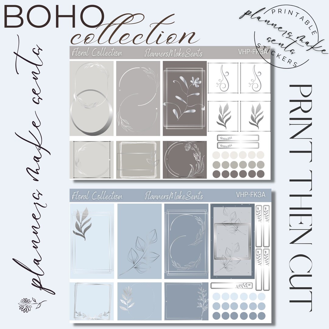 BLUE BOHO FLORAL Aesthetic Printable Planner Stickers/happy Planner ...
