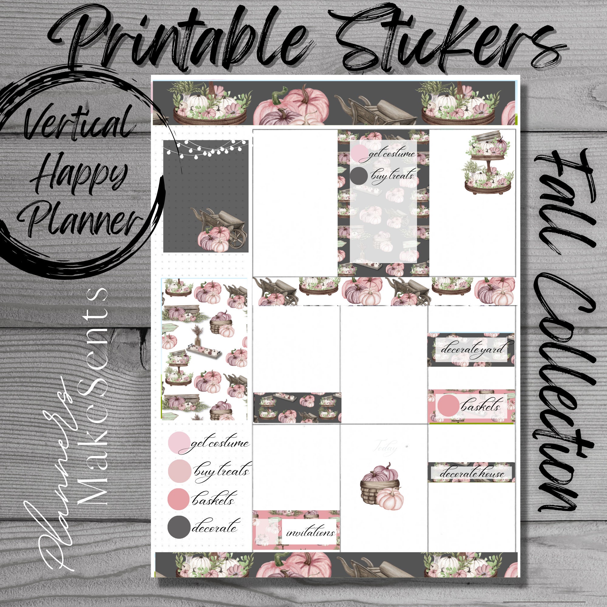 BOHO PINK PUMPKIN Printable Planner Stickers/halloween Stickers/weekly ...