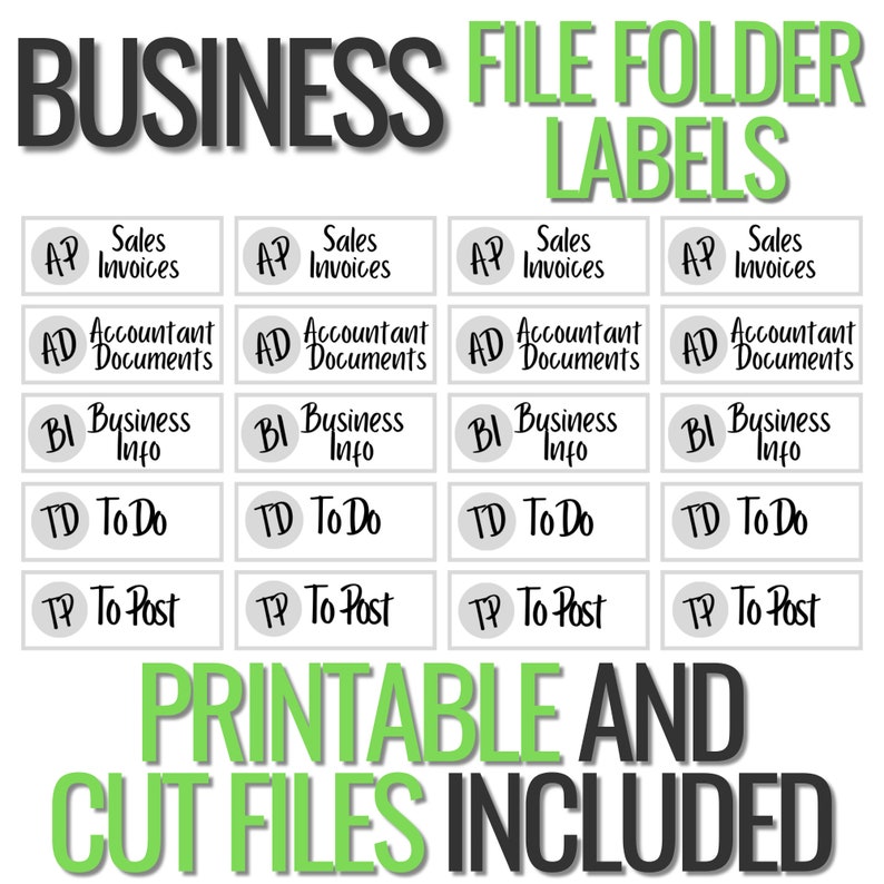 PRINTABLE FOLDER LABELS for Business Paperwork/cut Files for Silhouette ...
