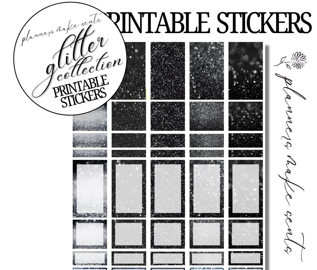 BLACK SPARKLE GLITTER Headers/printable Planner Stickers/black Sparkle ...