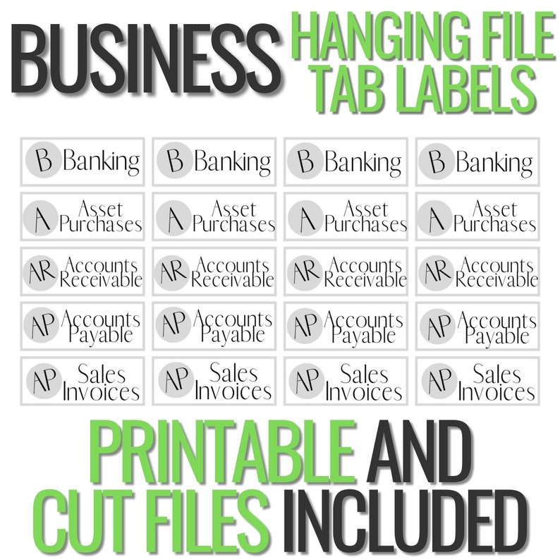 PRINTABLE FILE LABELS for Business Paperwork/cut Files for Silhouette ...