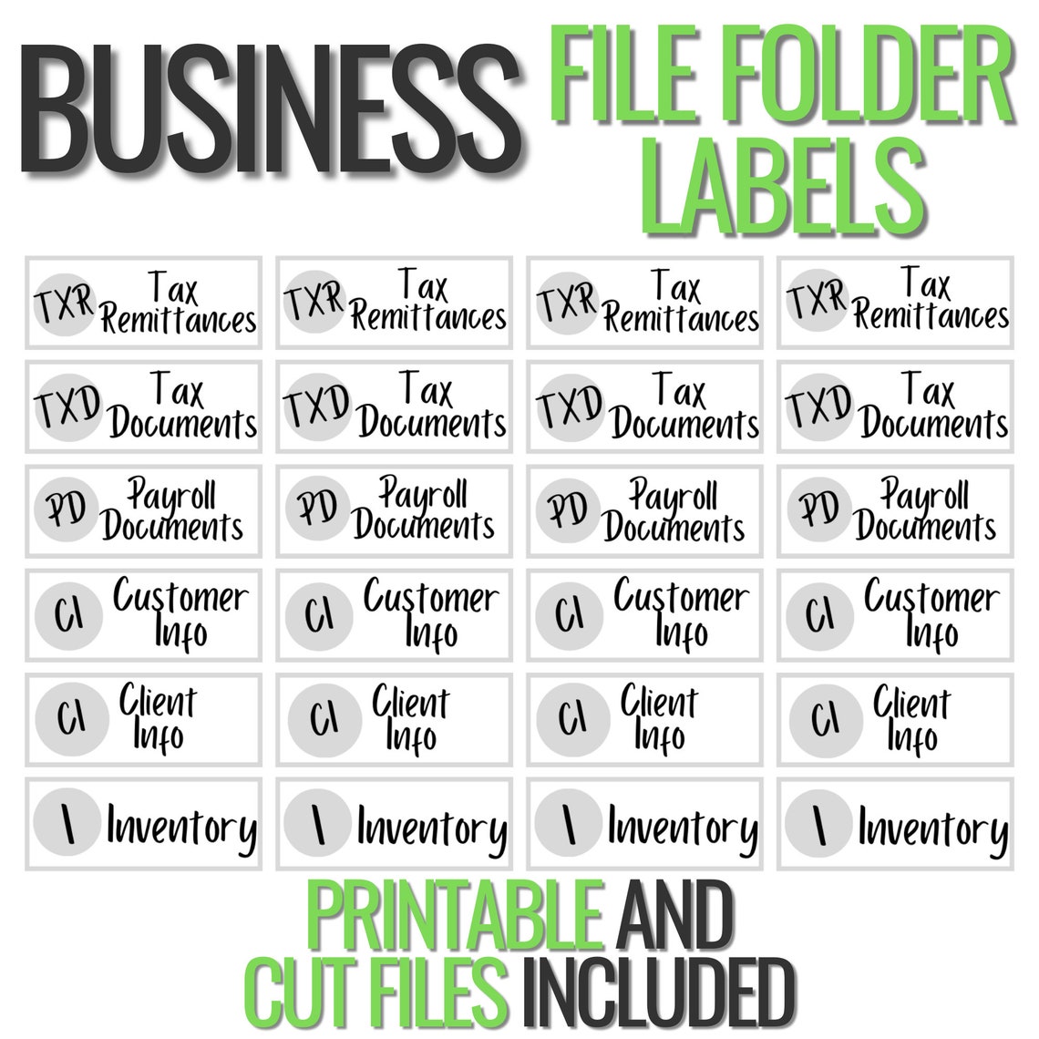 PRINTABLE FOLDER LABELS for Business Paperwork/cut Files for Silhouette ...