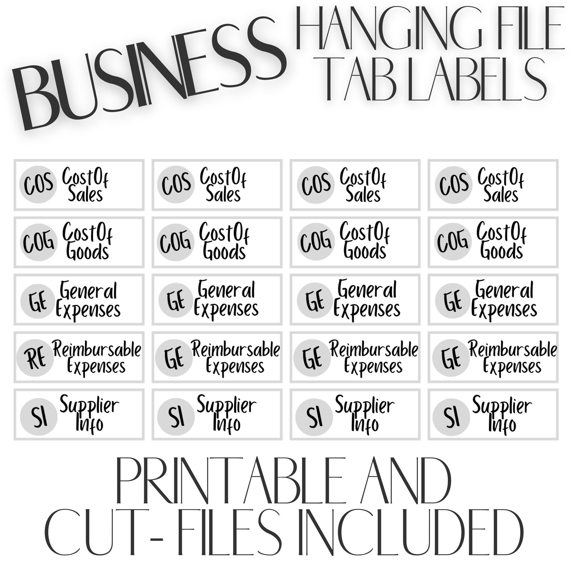 PRINTABLE FILE LABELS for Business Paperwork/cut Files for Silhouette ...