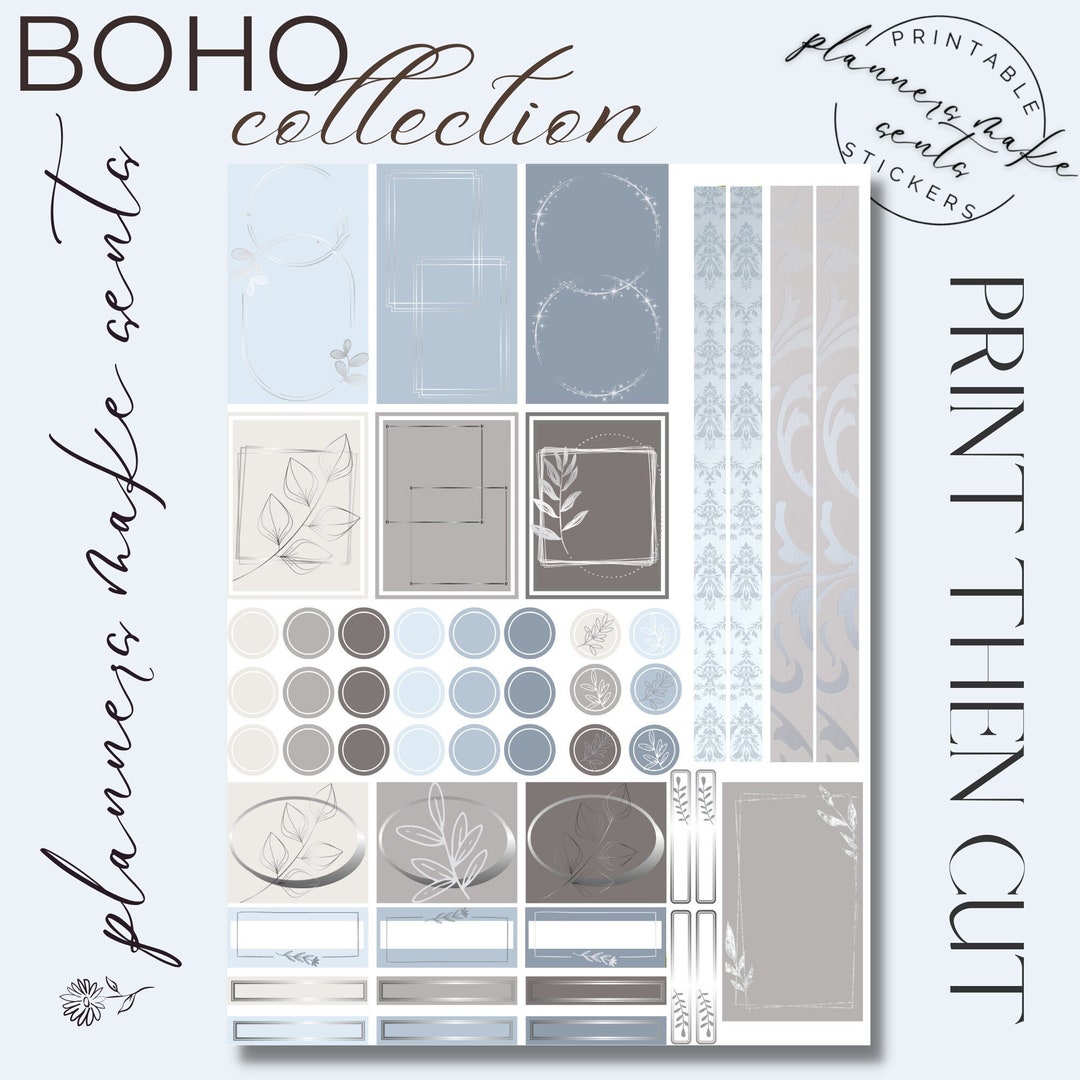 BLUE BOHO Printable Planner Stickers/happy Planner/botanical Deco/bujo ...