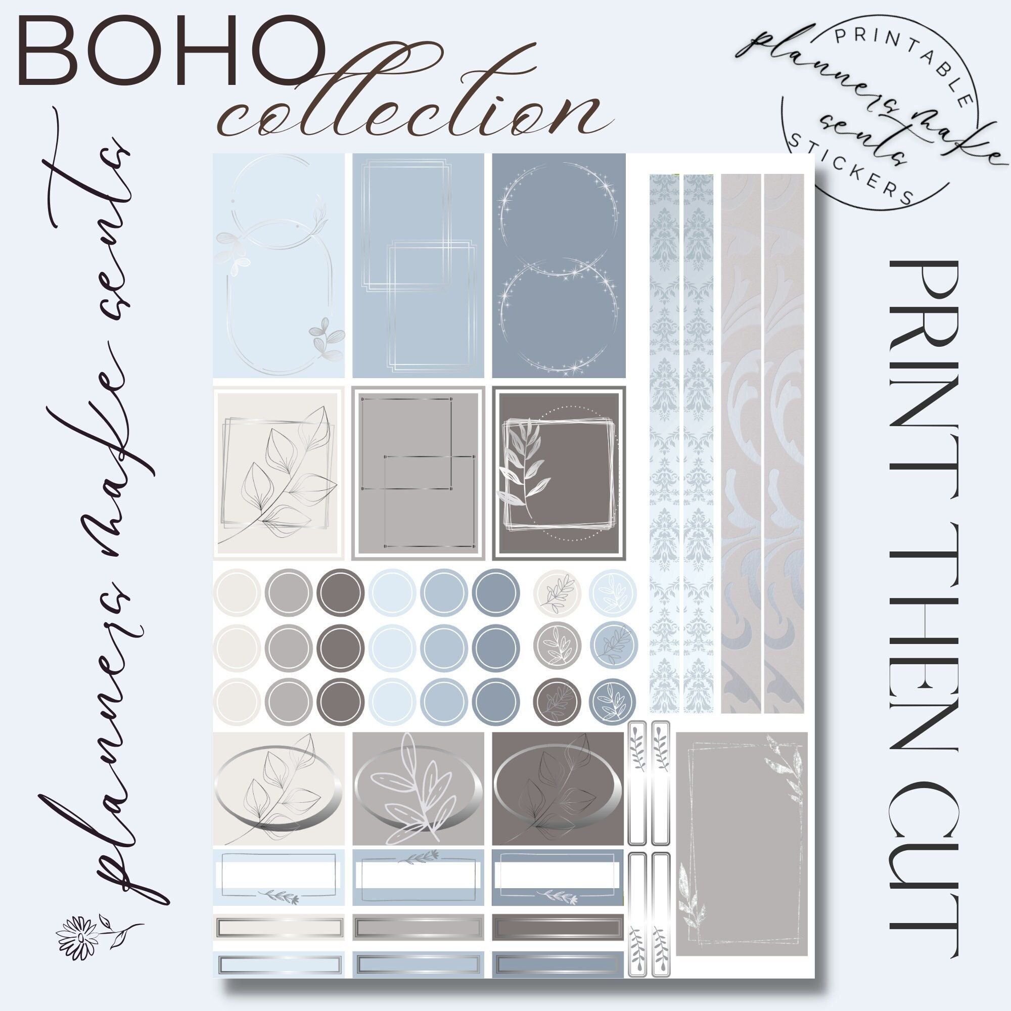 BLUE BOHO Printable Planner Stickers/happy Planner/botanical Deco/bujo ...