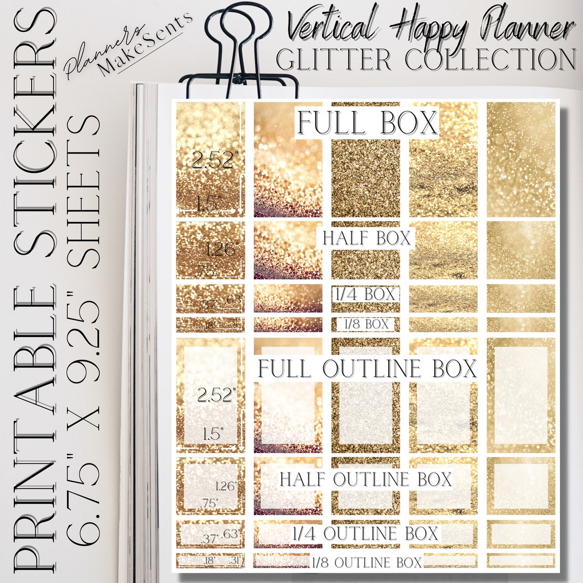 GOLD SPARKLE GLITTER Headers/printable Planner Stickers/gold Sparkle ...