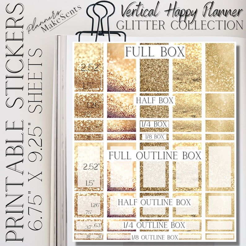 GOLD SPARKLE GLITTER Headers/printable Planner Stickers/gold Sparkle ...