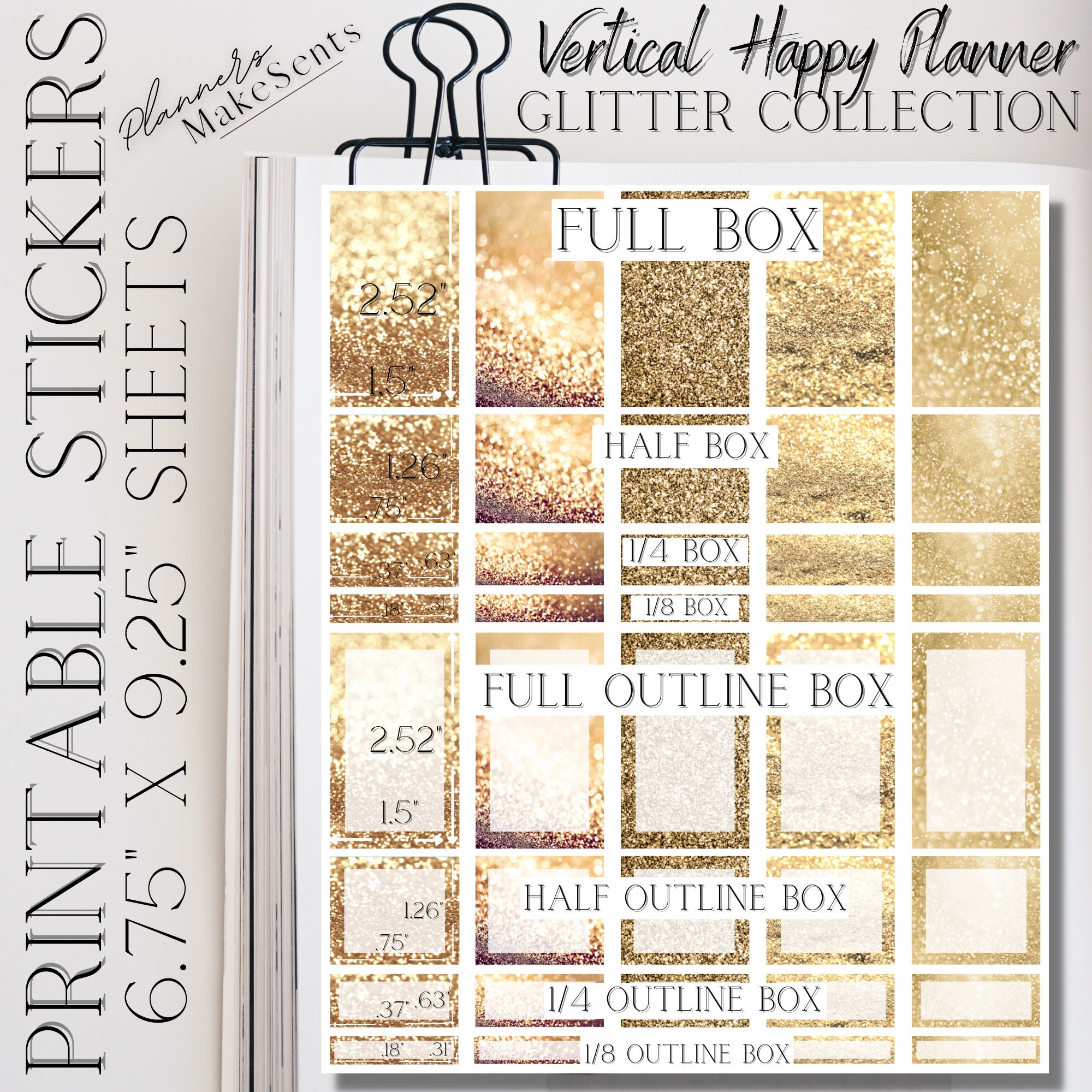 GOLD SPARKLE GLITTER Headers/printable Planner Stickers/gold Sparkle ...