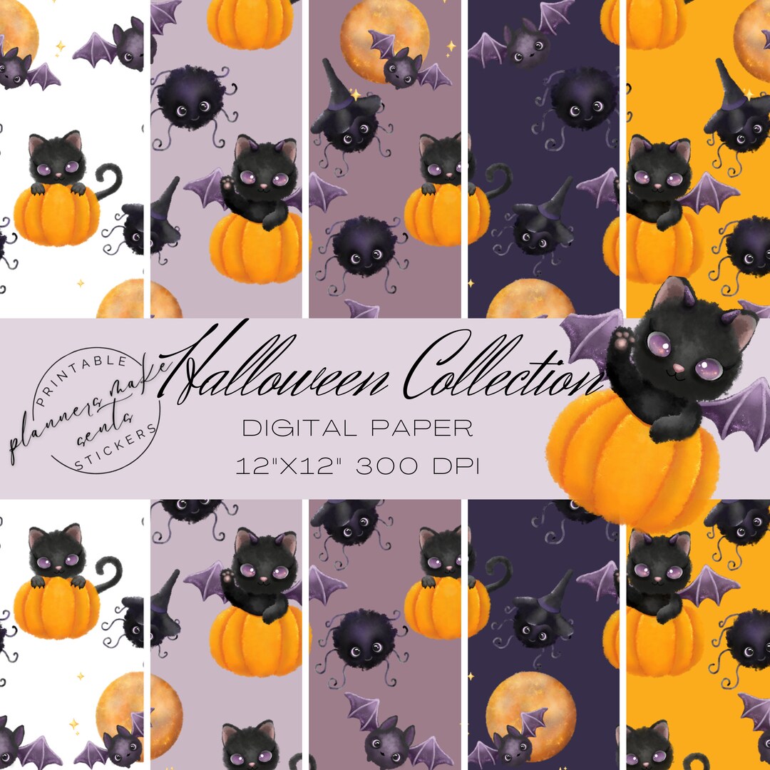 SPOOKY CAT HALLOWEEN Digital Paper/12x12 Seamless Pattern/halloween Cat ...