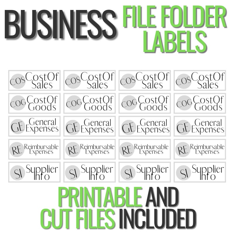 PRINTABLE FOLDER LABELS for Business Paperwork/cut Files for Silhouette ...