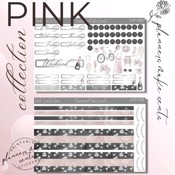 Pretty Pink Printable Planner Stickers/vertical Happy | Etsy