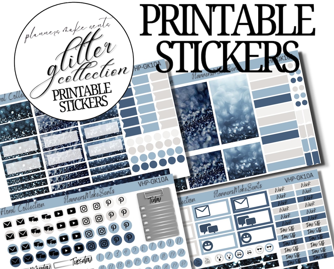 BLUE SPARKLE PRINTABLE Glitter Box Stickers/weekly Sticker Kit/glitter ...