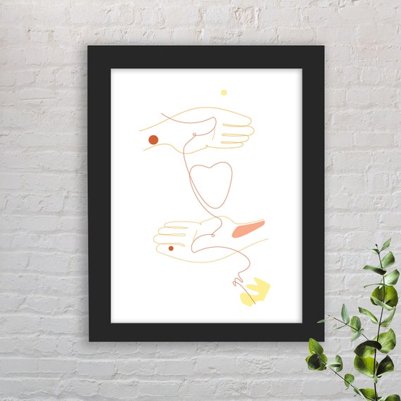 Minimalist Line Art Love Hearts Entwined Connection - Etsy