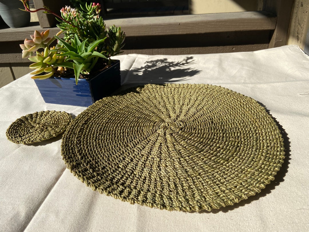 Abaca Round Placemat and Coaster Set - Etsy