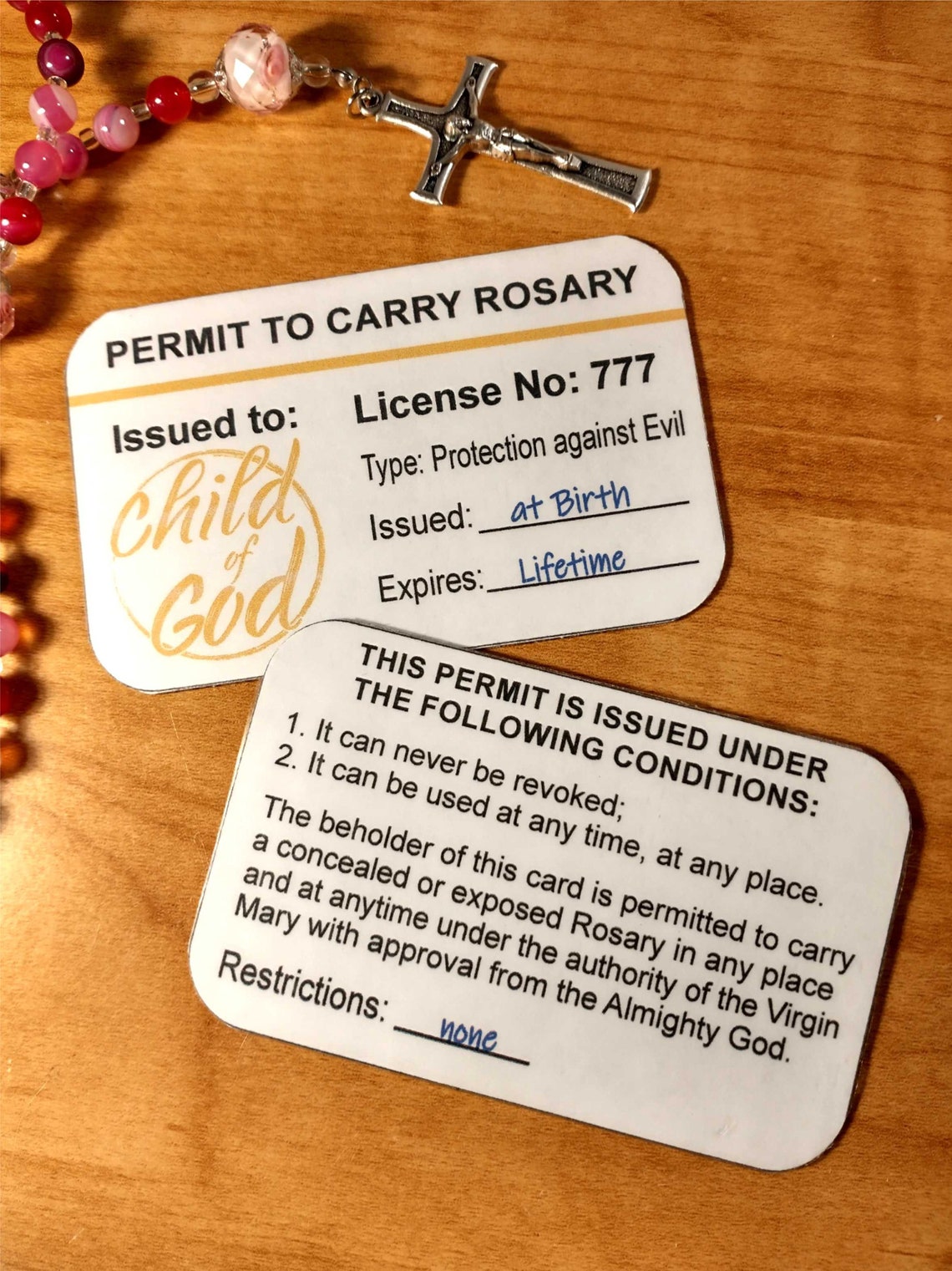 Permit to Carry Rosary Card | Rosary License | Catholic Rosary Pocket ...