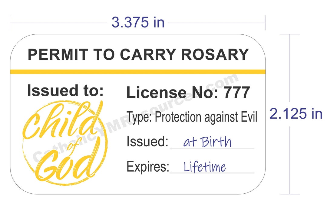 Permit to Carry Rosary Card | Rosary License | Catholic Rosary Pocket ...