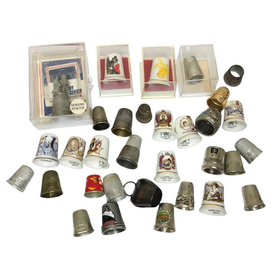 Bundle of 32 Collectible Thimbles Royal Themed, Pewter, Glass & Metal ...