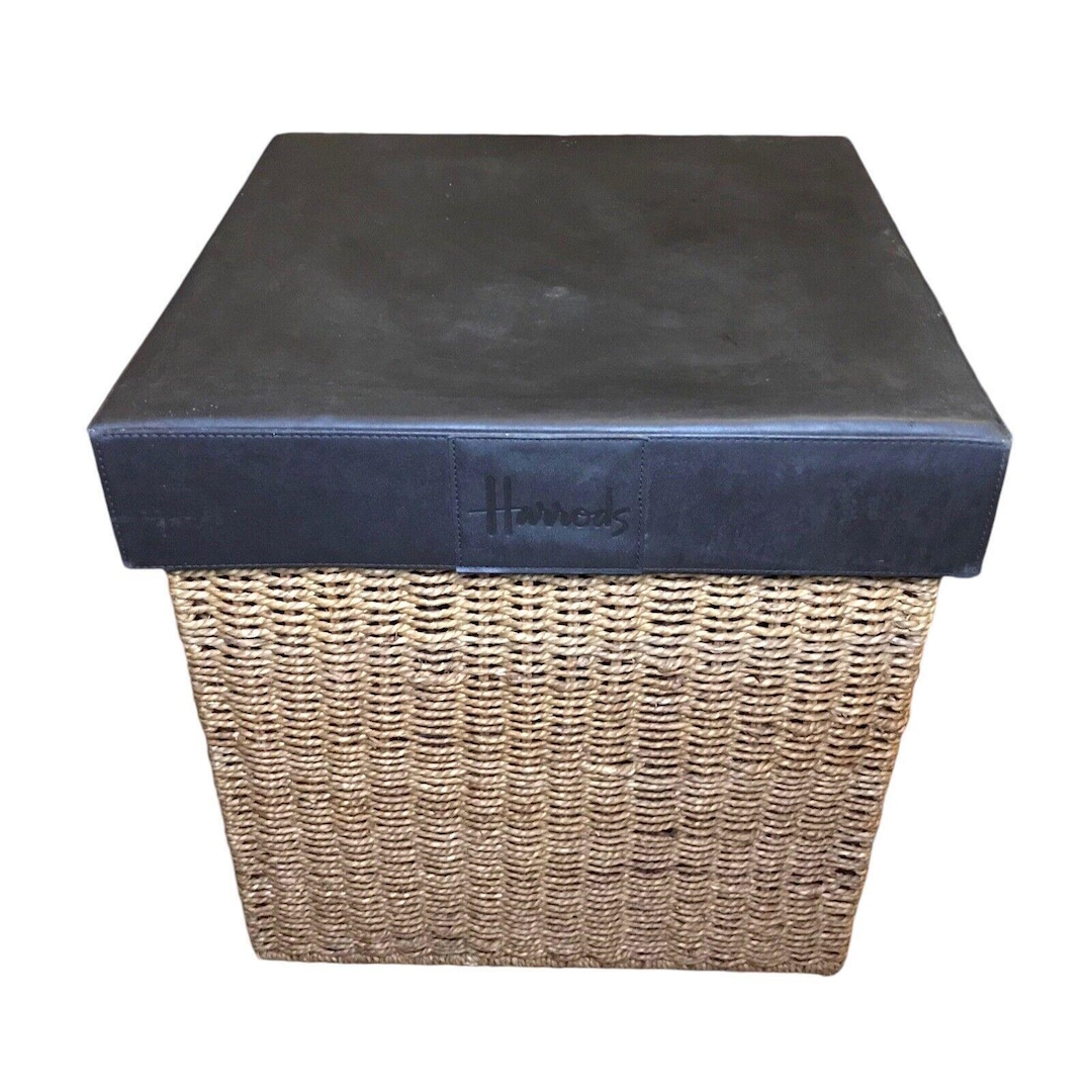 Vintage Harrods Large Wicker Picnic Hamper Storage Box Faux Leather ...