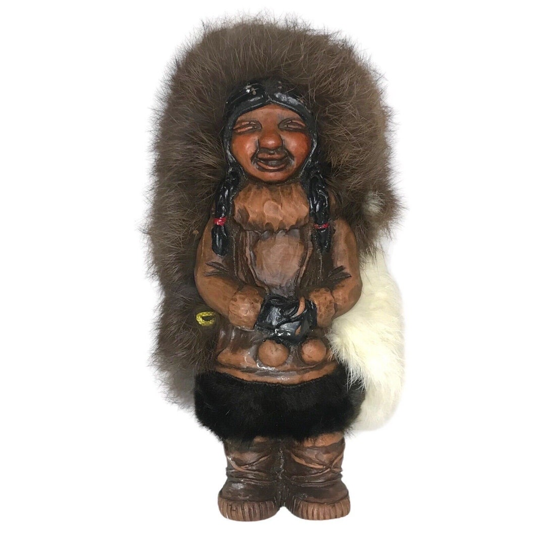 Handmade Native Eskimo Nuni Doll carved Rabbit Fur Anchorage, Alaska ...