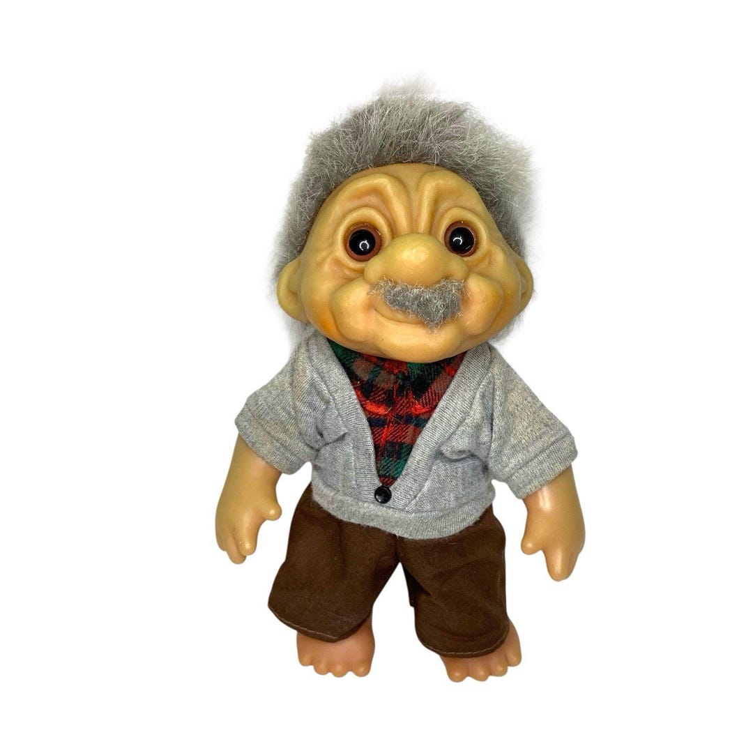 Vintage Dam Troll Grandpa – Grey Hair & Mustache, Old Man Troll Doll ...
