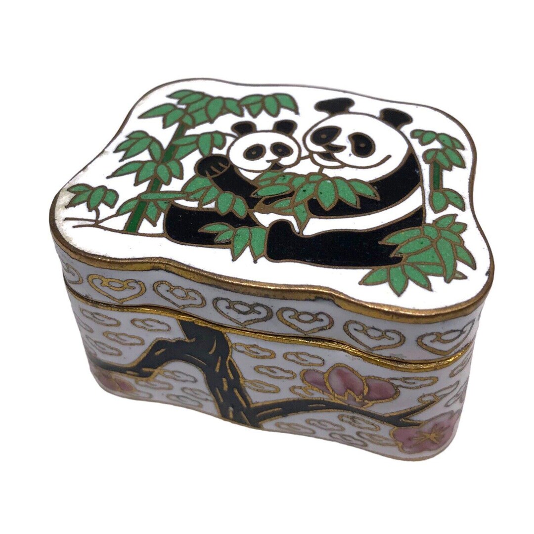 Vintage Chinese Cloisonné Enamel Panda Bear Trinket Box Handcrafted ...