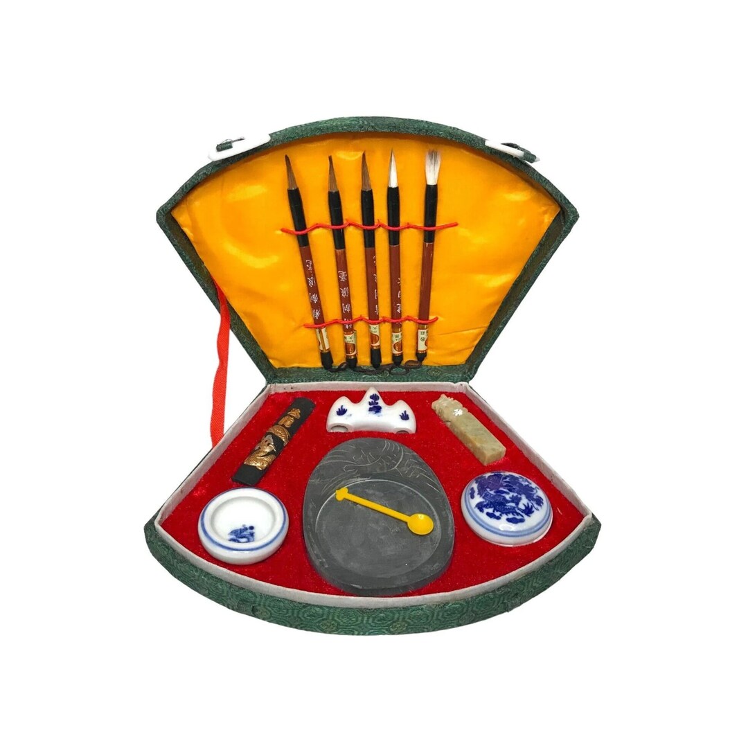 Chinese Writing Set / Calligraphy Set With 4 Brushes, Stamp and Case - Etsy