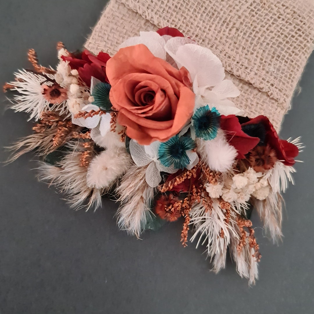 Preserved Rustic Style Orange & Green Pocket Flowers W Rose - Etsy