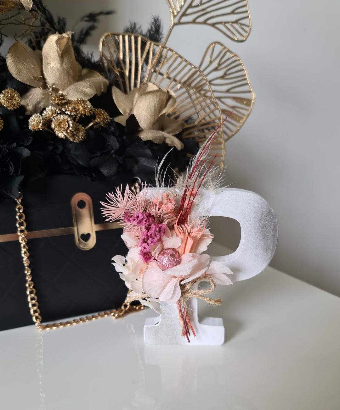 Preserved Everlasting Flowers Letter P - 10cm – Pink, White & Silver - Etsy