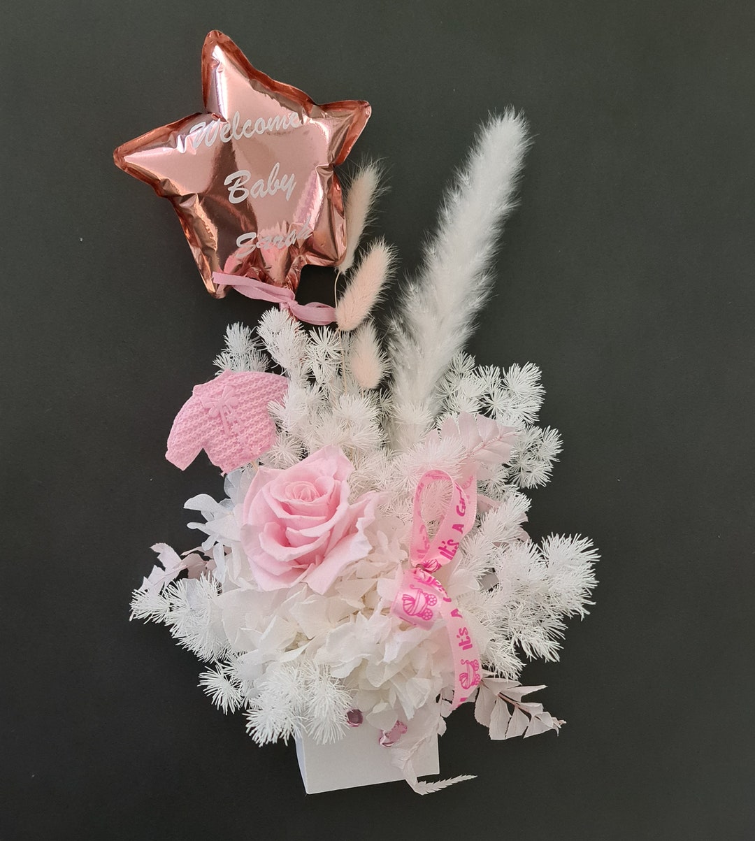 Personalised Baby Girl Preserved Flowers With Pastel Pink Preserved ...