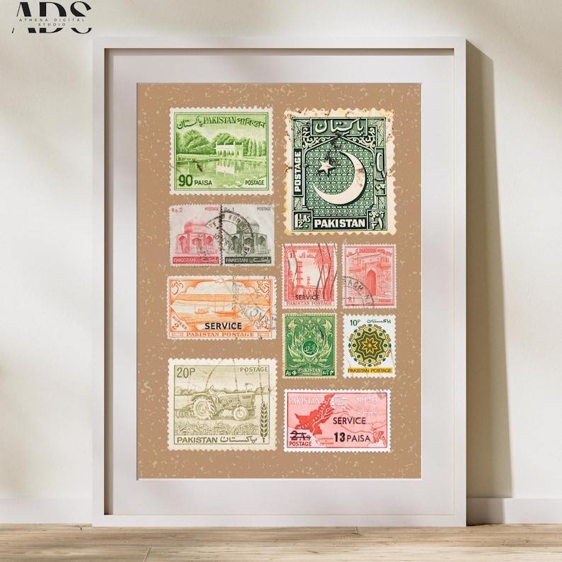 Vintage Pakistani Postage Stamps Poster | Historic Pakistan Digital Art ...