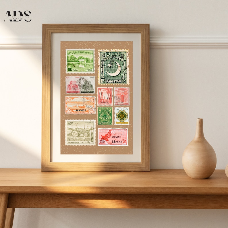 Vintage Pakistani Postage Stamps Poster | Historic Pakistan Digital Art ...