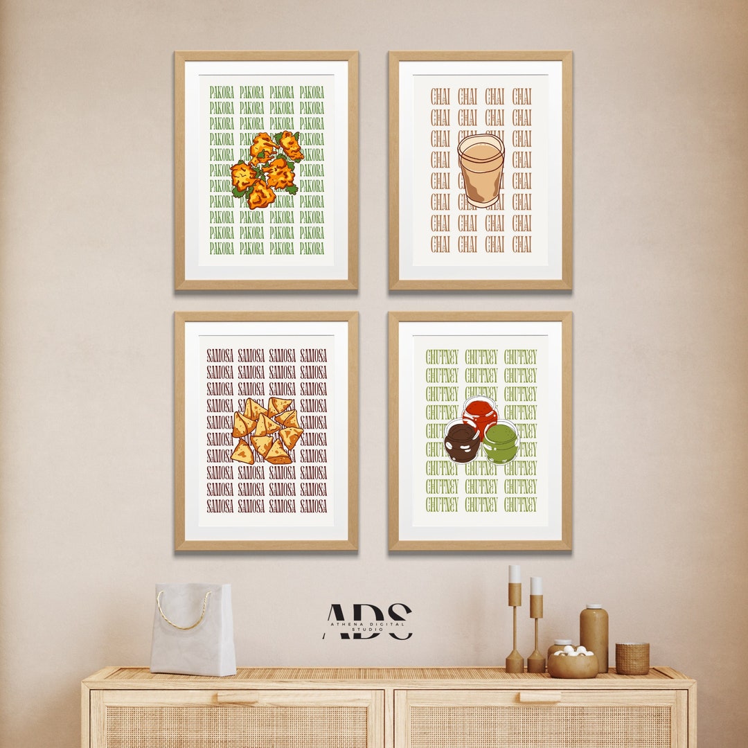 Desi Illustration Pakistani & Indian Snacks Posters Set of 4 | Digital ...